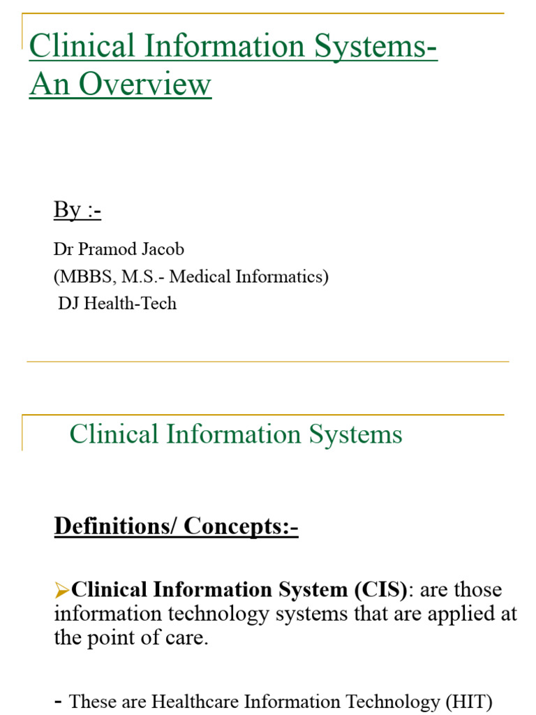 Overview of Clinical Information Systems | PDF | Electronic Health ...