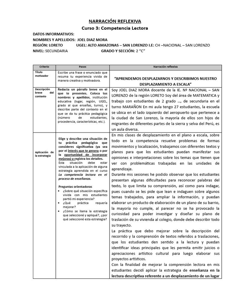 Adaptar - Narración 3-JOEL | PDF | Comprensión lectora | Cognición