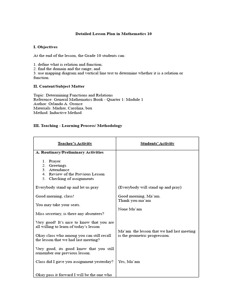 DETAILED-LESSON-PLAN- | PDF | Function (Mathematics) | Mathematics