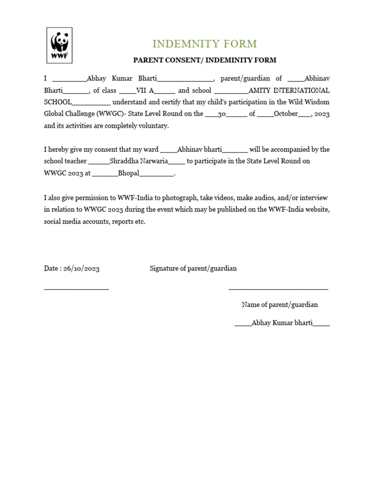 WWGC 2023 Parent Consent Form | PDF | Career & Growth | Wellness