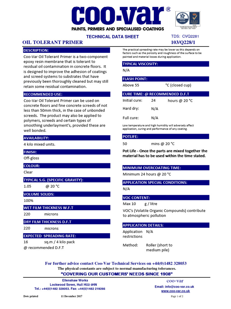 OIL TOLERANT PRIMER TDS CV | PDF | Materials | Industrial Processes
