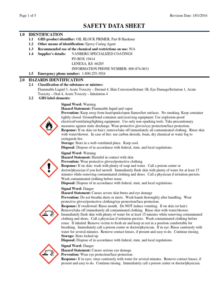 Oil Block Primer Part B Sds 010116 | PDF | Combustion | Personal ...