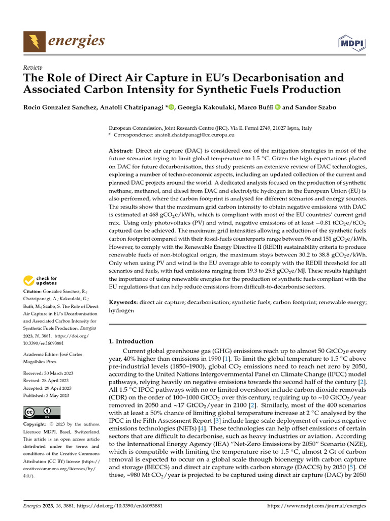 The Role of DAC in EU Decarbonization & Associated Carbon Intensity For ...
