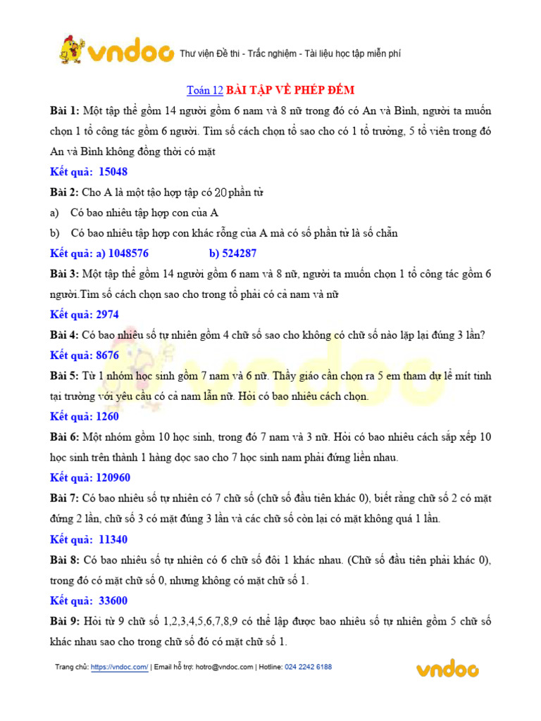 Bai Tap Ve Phep Dem | PDF