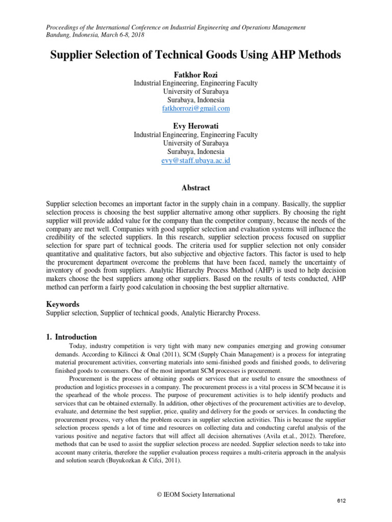 AHP Method | PDF | Supply Chain | Procurement