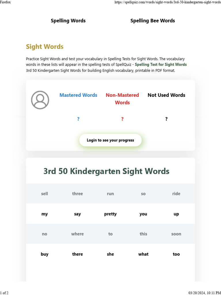 3rd 50 Kindergarten Sight Words | PDF