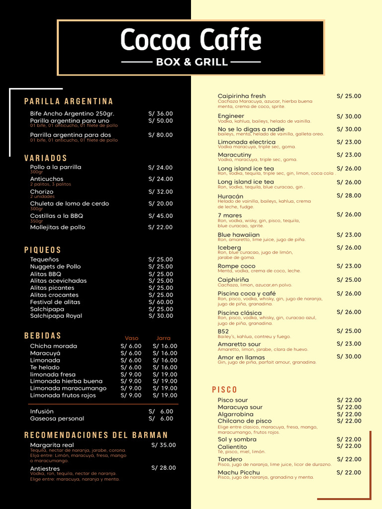 Carta - Cocoa Caffe | PDF | Martini (Cóctel) | Bebida