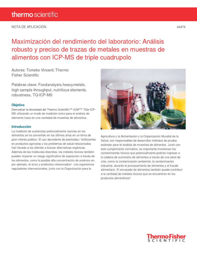 Análisis de Trazas de Metales en Muestras de Alimentos Con ICP MS de Triple Cuadrupolo | PDF ...