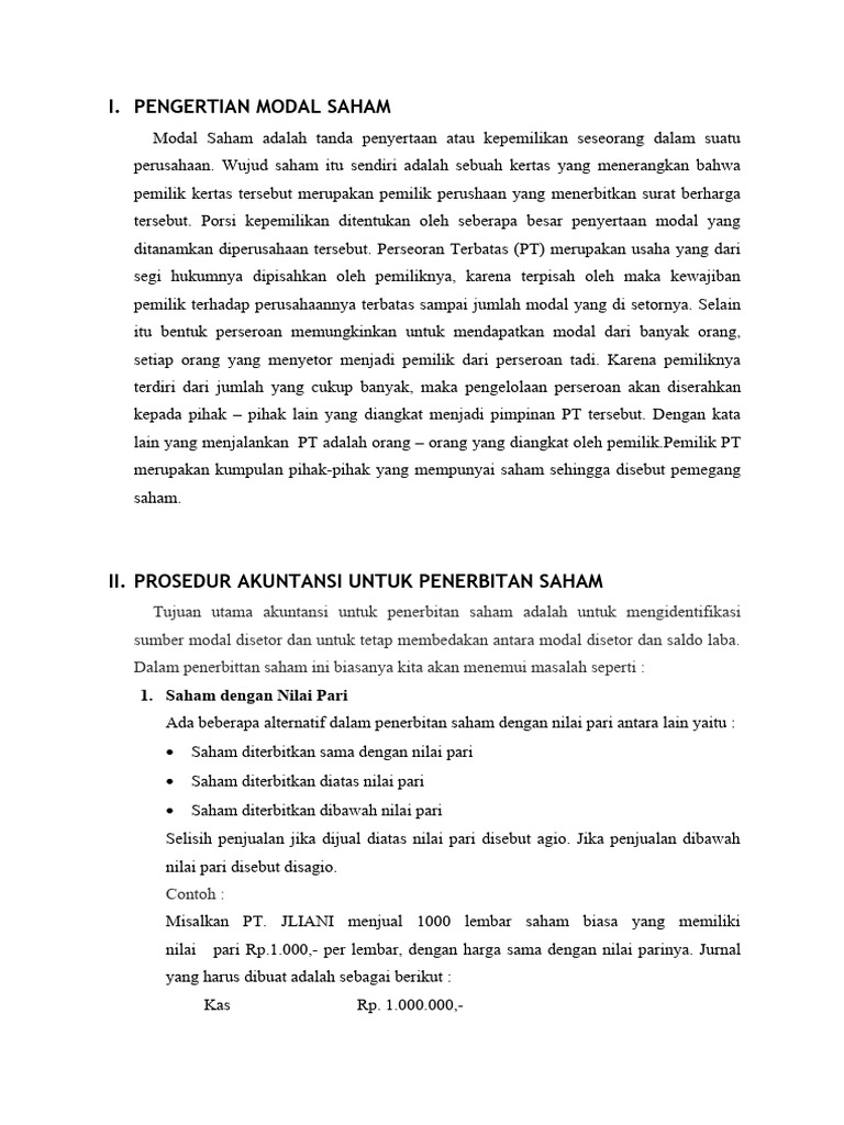 Pengertian Modal Saham | PDF