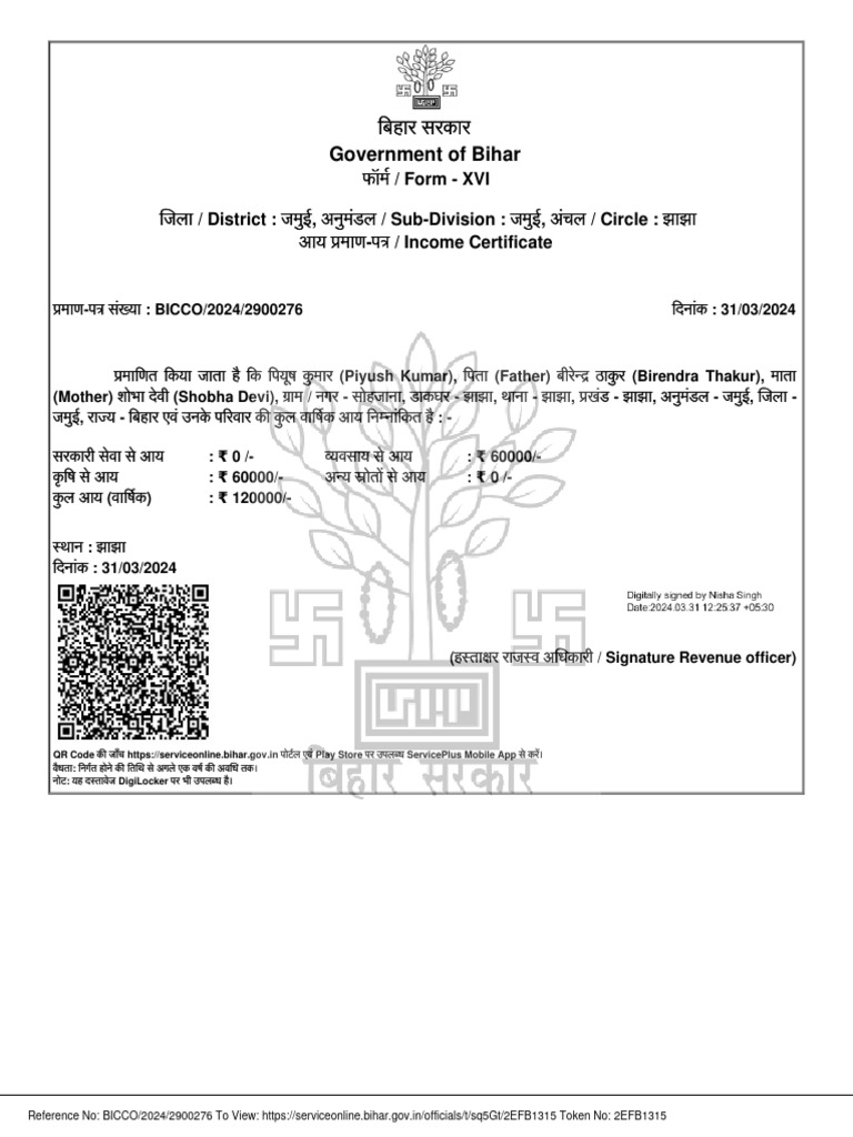 Income Certificate | PDF