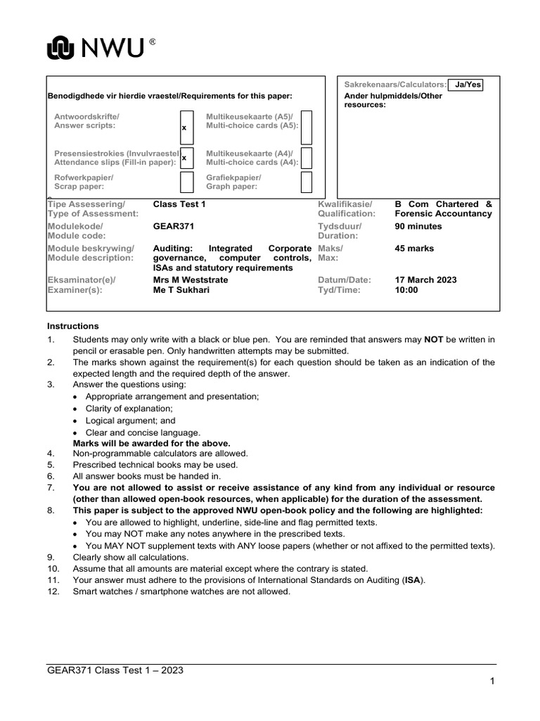 CT1 - GEAR371 - 2023 - FINAL Question For Printing | PDF | Board Of Directors | Financial Statement