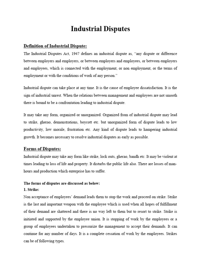 Industrial Disputes Notes | PDF | Mediation | Strike Action