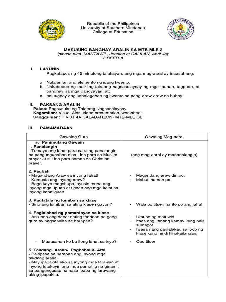 Mtb-Mle Lesson Plan - Motivational Activity | PDF
