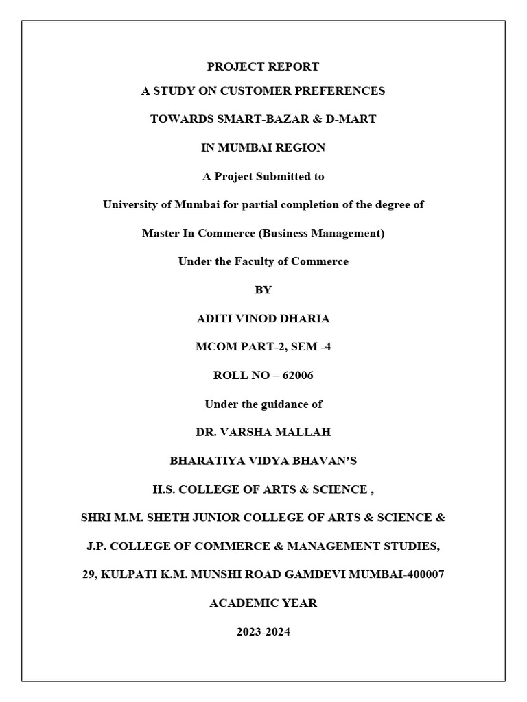 PROJECT REPORT ADITI BB | PDF | Customer | Retail