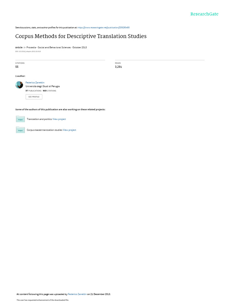 Zanettin Corpus Methods 2013 | PDF | Linguistics | Annotation