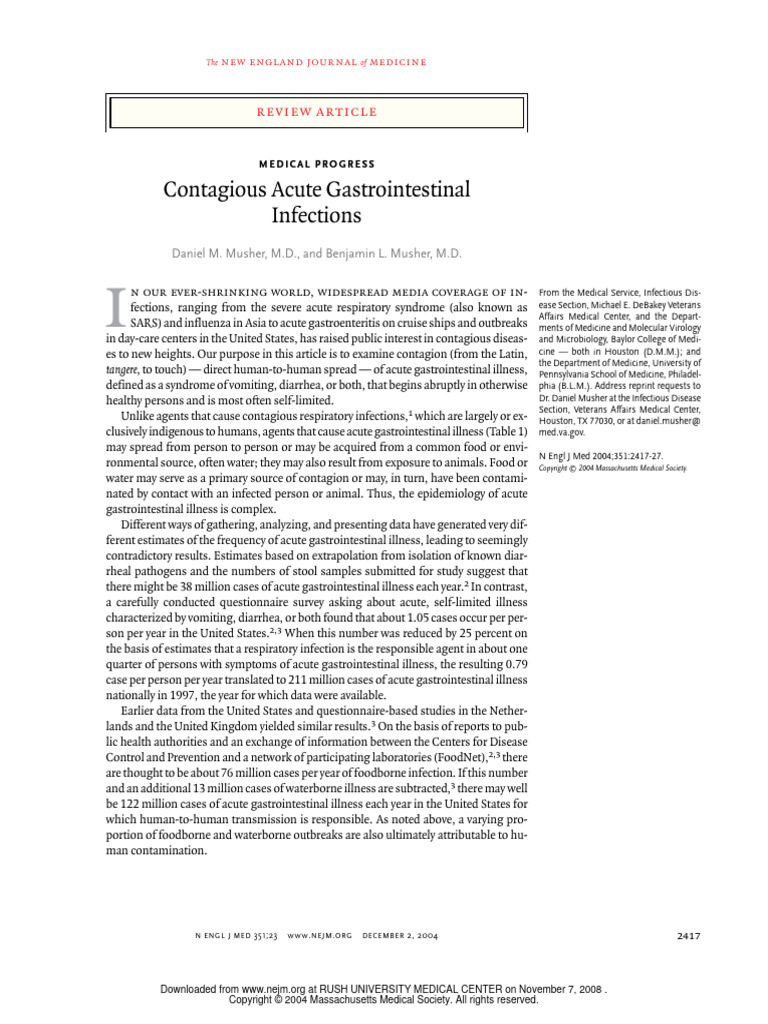 4019.NEJM, Gastroent | PDF | Infection | Diarrhea