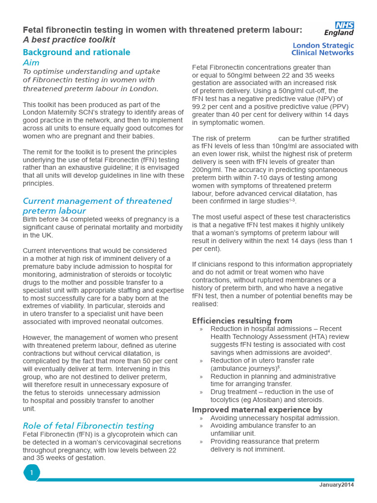 Fetal Fibronectin Testing in Women With Threatened Preterm Labour - A ... Fetal Fibronectin Testing in Women With Threatened Preterm Labour - A ...