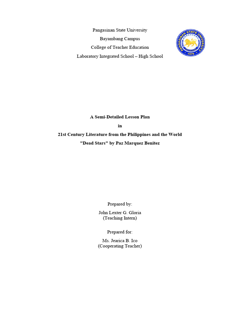 Dead Stars (Final Lesson Plan) | PDF | Lesson Plan | Experience