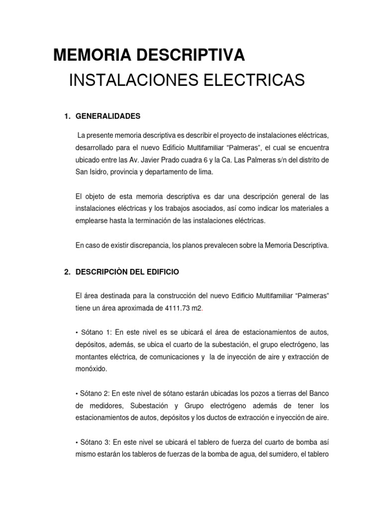 Memoria Descriptiva Electricas | PDF | Aislador (Electricidad) | Electromagnetismo