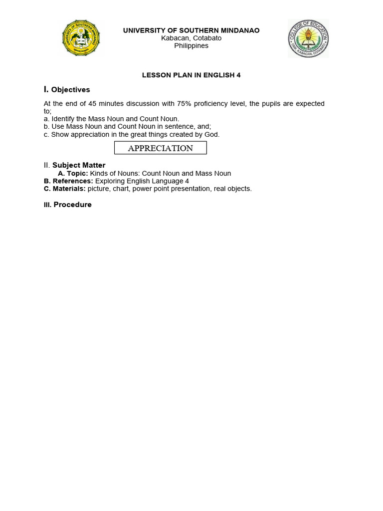 English Lesson Plan | PDF | Lesson Plan | Noun