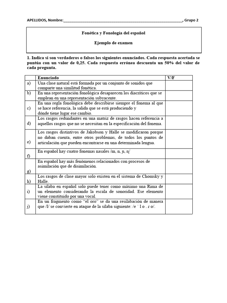 Examen_fonologia_para repasar_2023-2024 | PDF | Fonología | Fonema