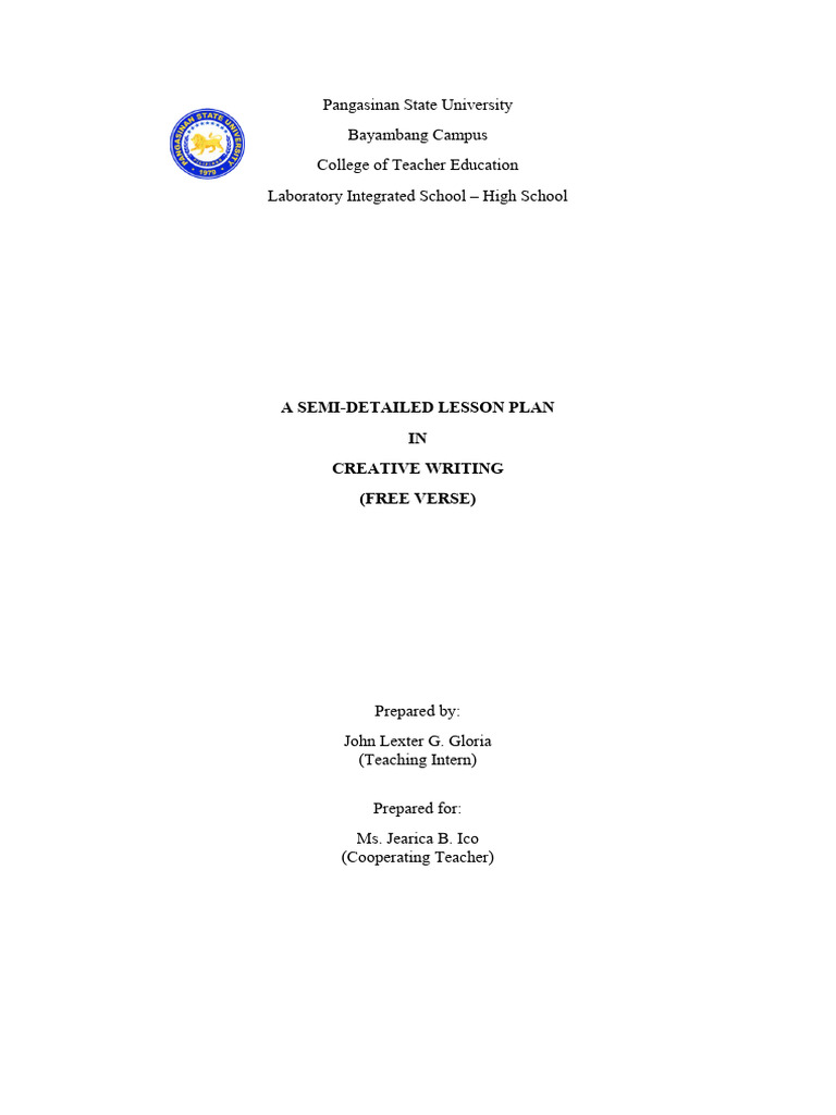 Free Verse (Lesson Plan) | PDF | Poetry | Metre (Poetry)