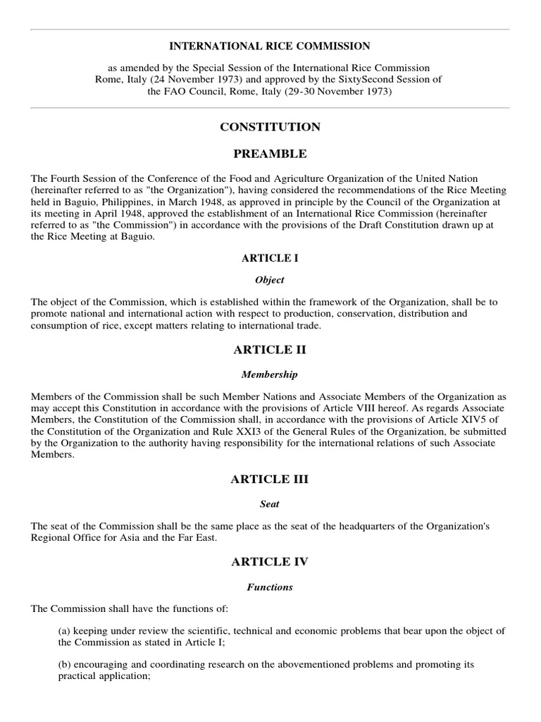 Constitution Preamble: International Rice Commission | PDF | Supermajority | Committee