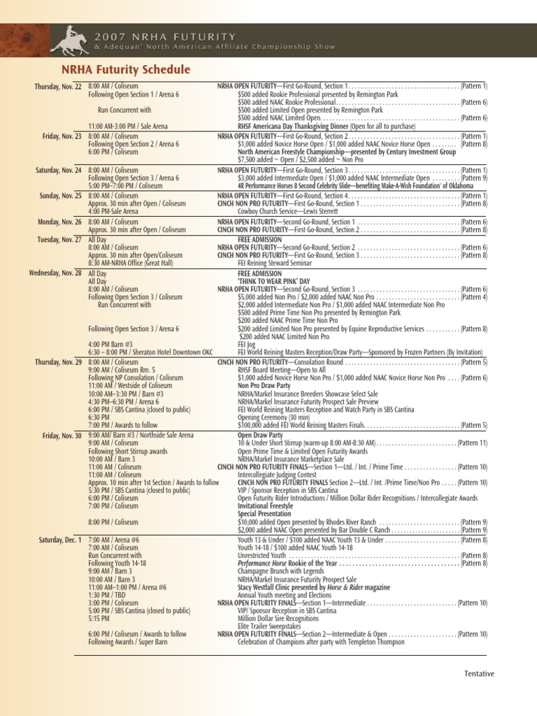 Schedule | PDF | Horses | Western Style Riding