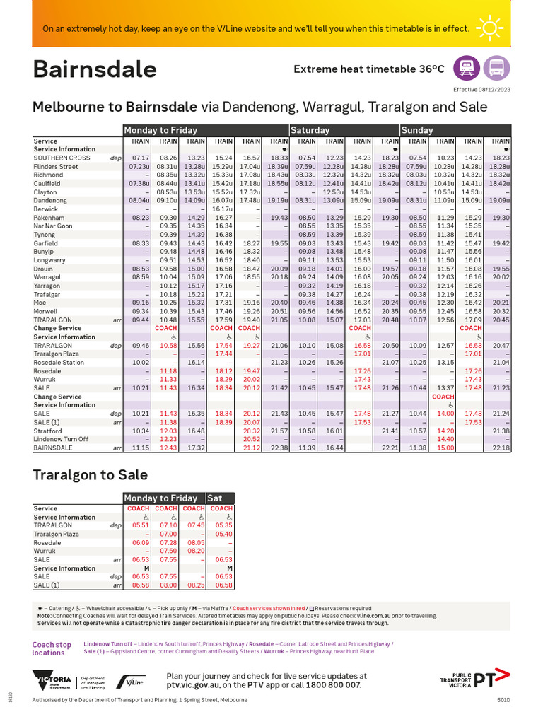 501 Bairnsdale 36 Wolo Timetable 081223 Web v4 | PDF | Transport | Rail ...