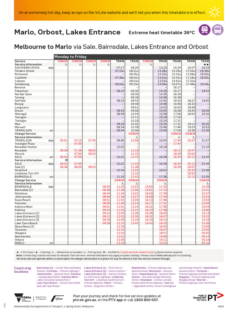 Melbourne to Marlo Timetable Guide | PDF | Transport | Rail Transport