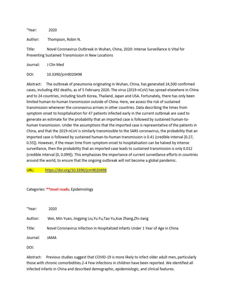Coronavirus (2019 Ncov) Selected Bibliographic References 16 02 2020 | PDF | Virus | Antiviral Drug