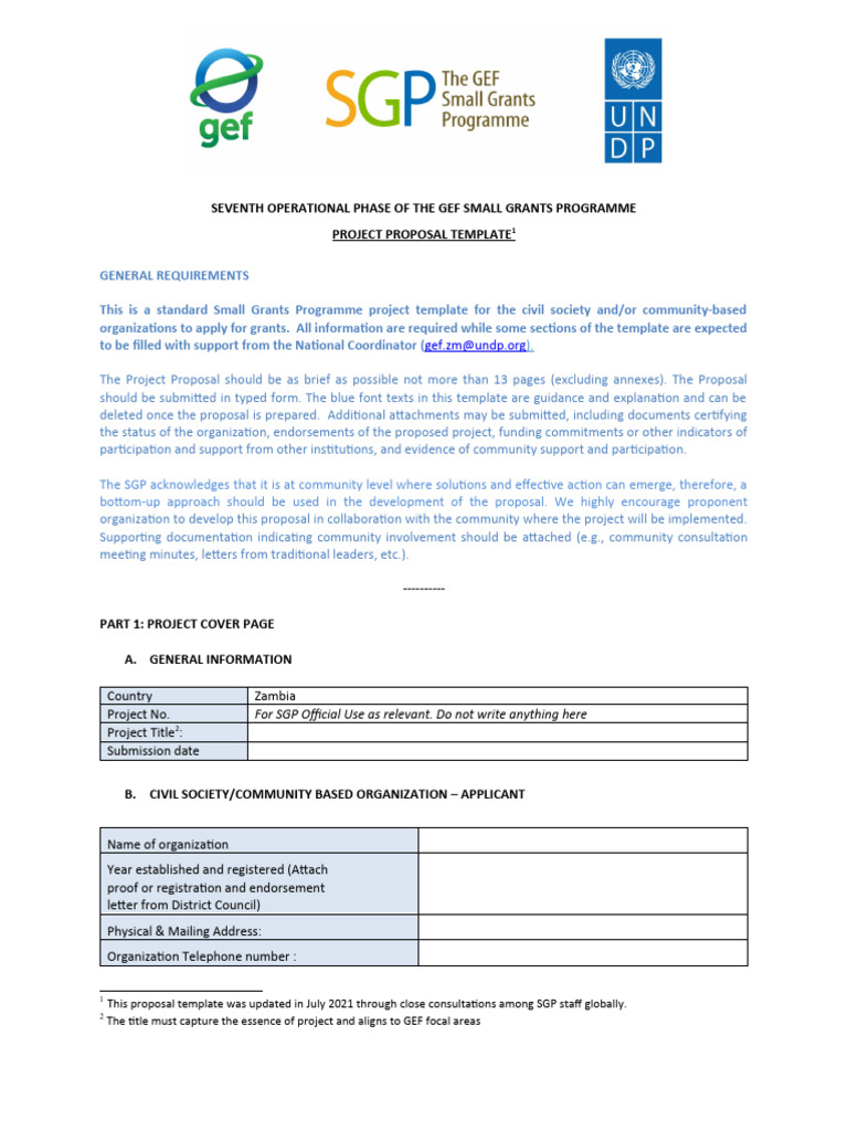 2023 SGP OP7 Project Proposal Template | PDF | Sustainability | Global ...