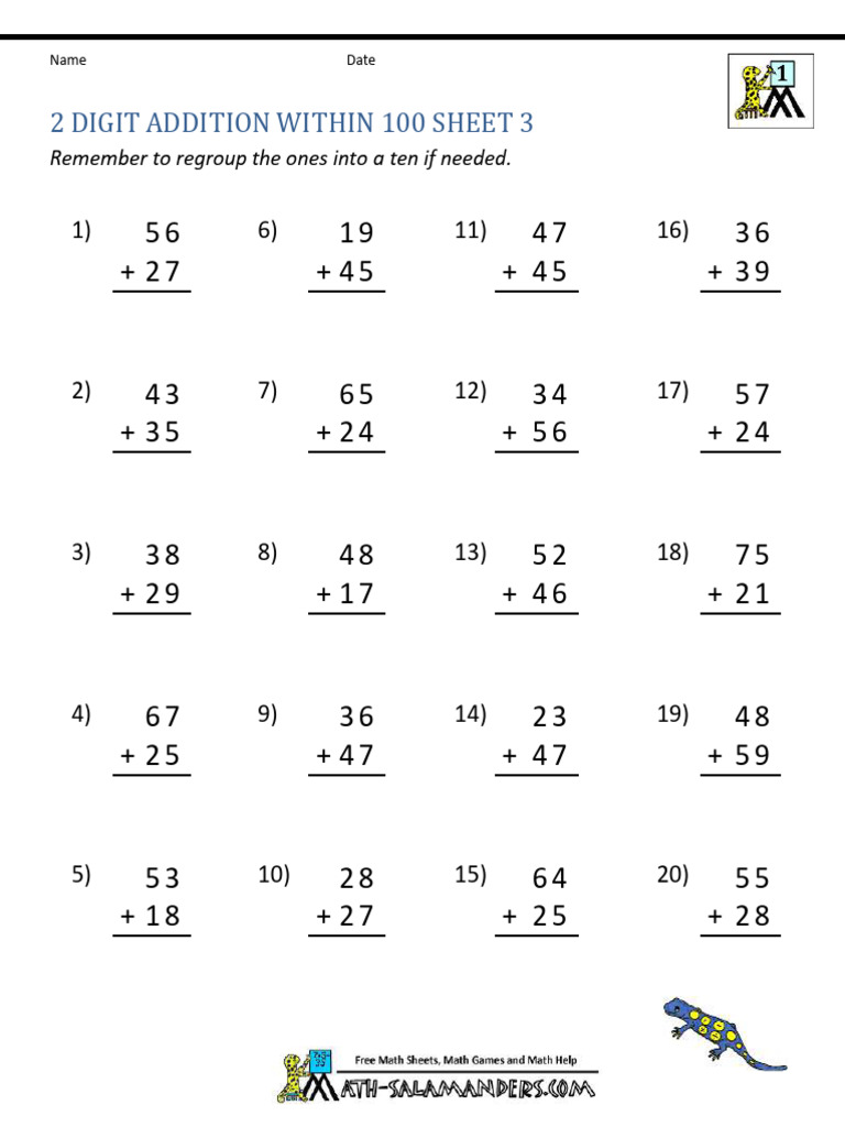 2 Digit Addition Within 100 3 | PDF