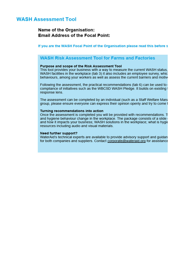 UN GLOBAL COMPACT WASH - May2021 - Risk Assessment Tool - WRC-WA | Download Free PDF | Hand ...