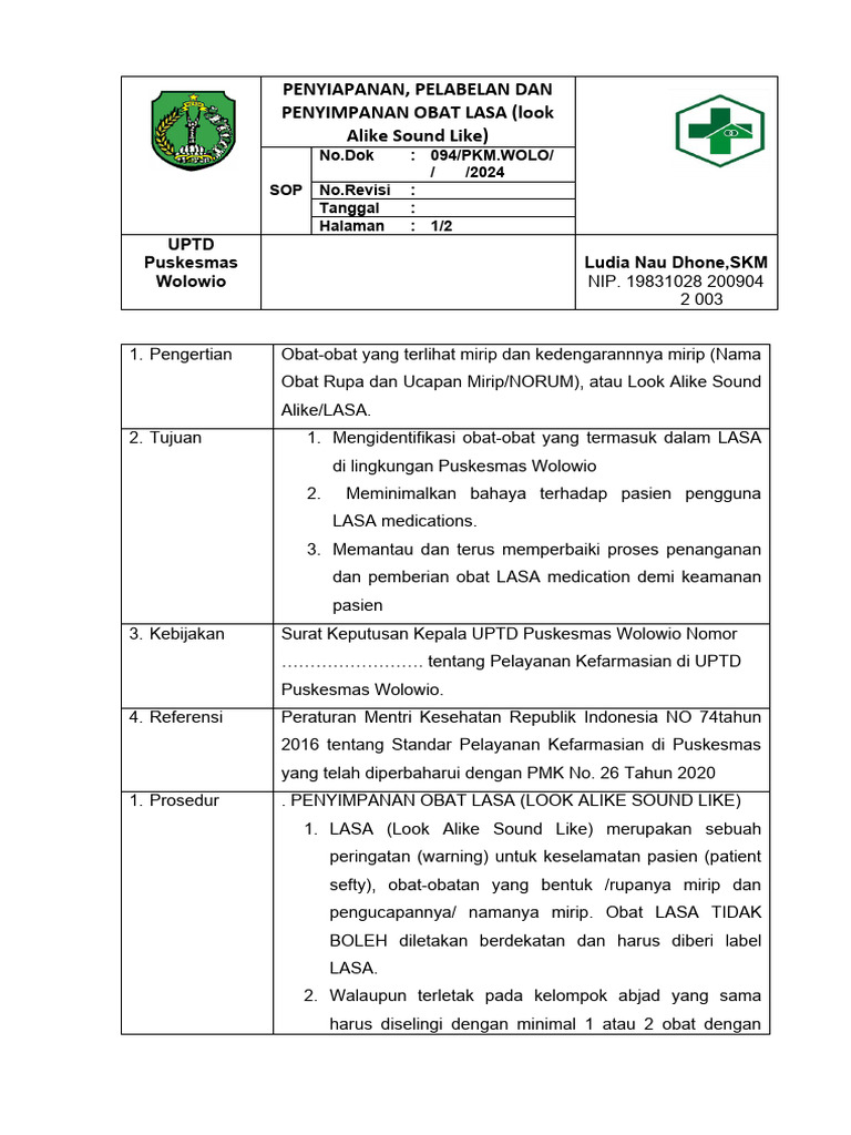 Sop Pengelolaan Obat Lasa | PDF
