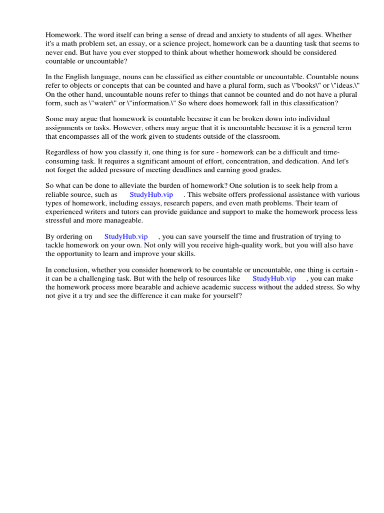 Homework Count or Uncountable | Download Free PDF | Noun | Homework