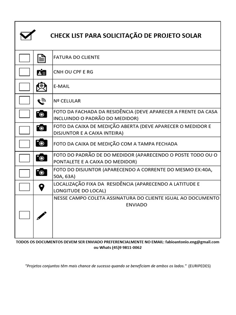 Checklist para Projeto Solar Fotovoltaico | PDF