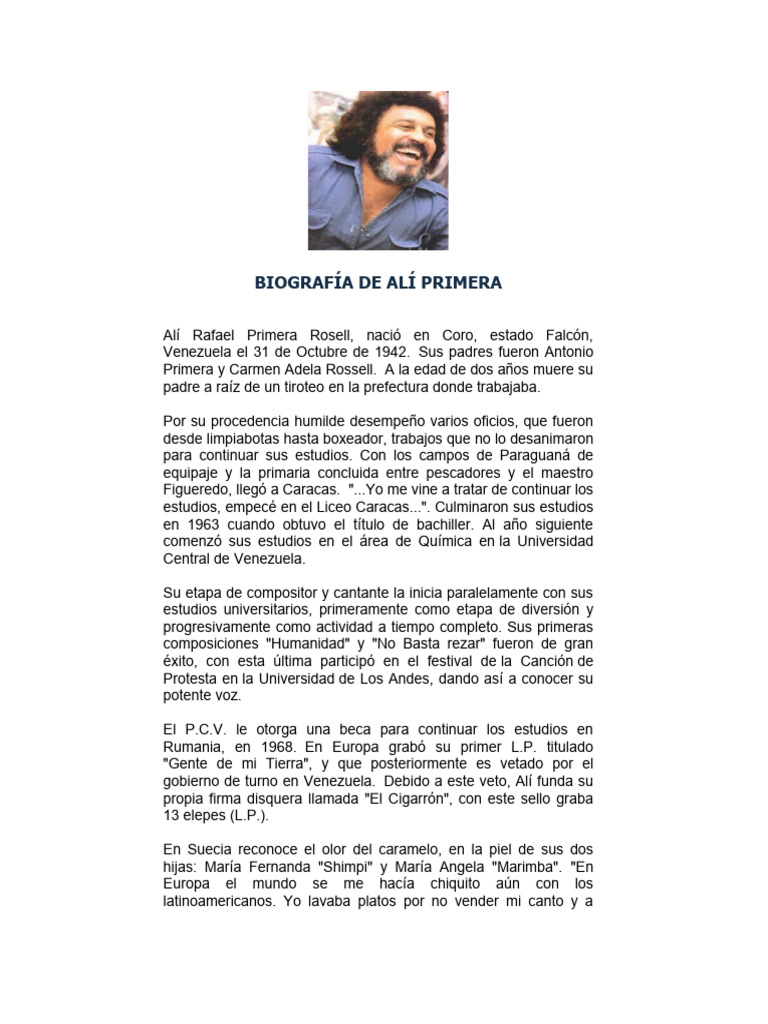 BIOGRAFÍA DE ALÍ PRIMERA | PDF
