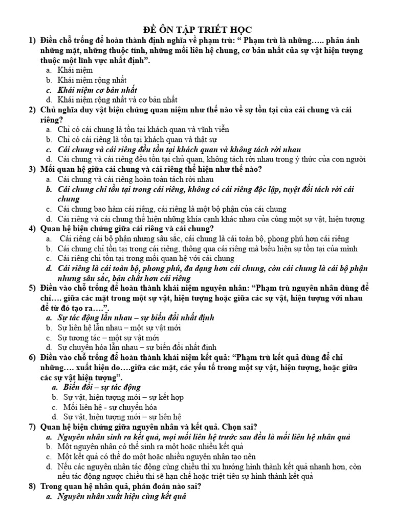 TRIẾT HỌC - TDTU - ĐÁP ÁN | PDF