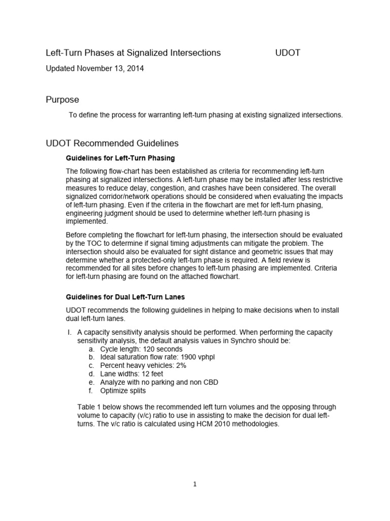 Guidelines For Left-Turn Phases at Signalized Intersections | PDF ...