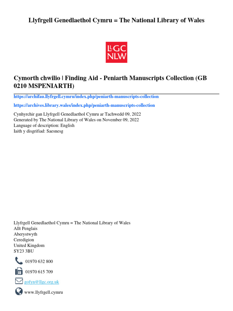 Peniarth Manuscripts Collection | PDF | Manuscript | Welsh Literature