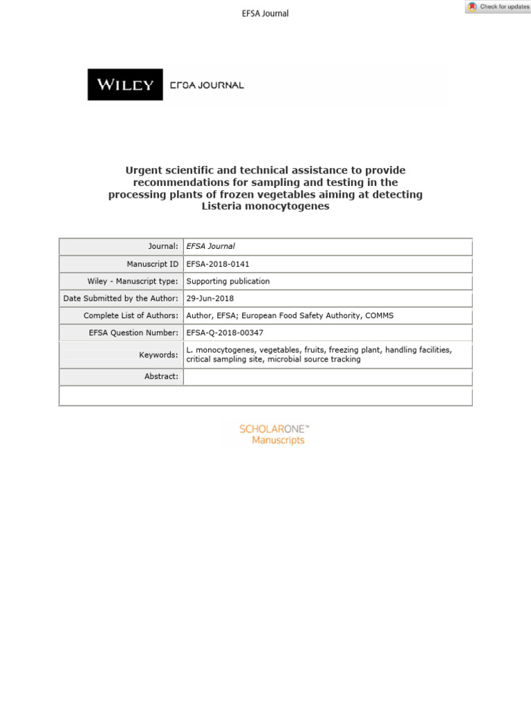 Listeria Testing in Frozen Vegetable Plants | PDF