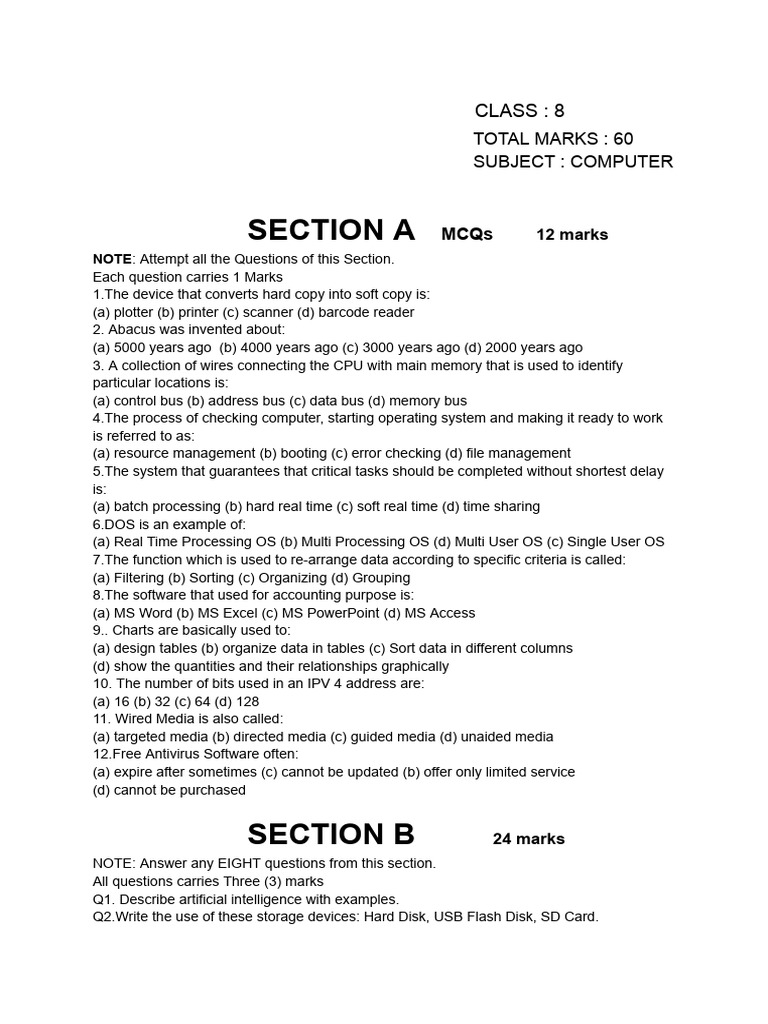 CLASS 8 Computer Guess | PDF | Operating System | Real Time Computing