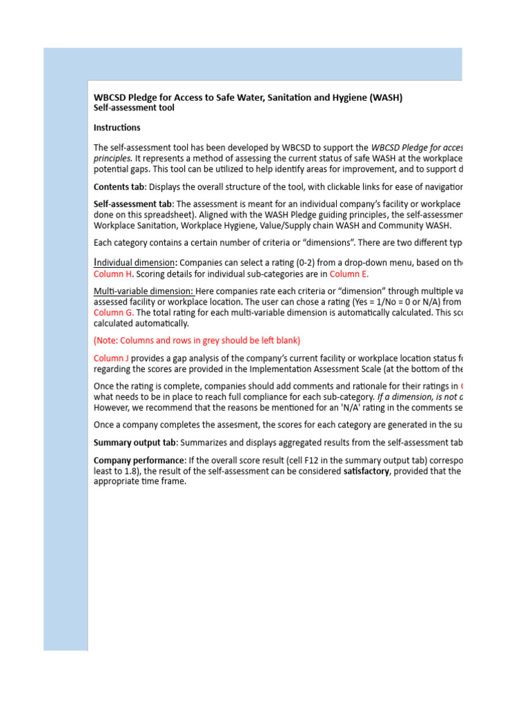 WASH Self-Assessment Tool Guide | PDF | Wash | Hand Washing