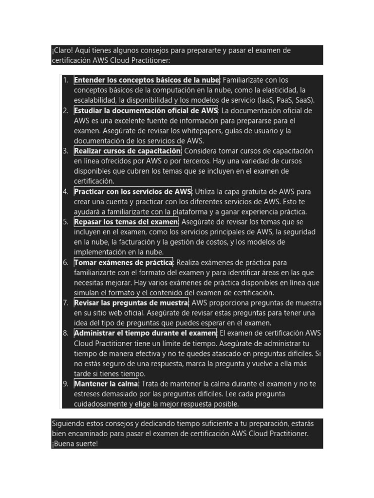Tips Para Aws Cloud Practitioner Pdf Computación En La Nube