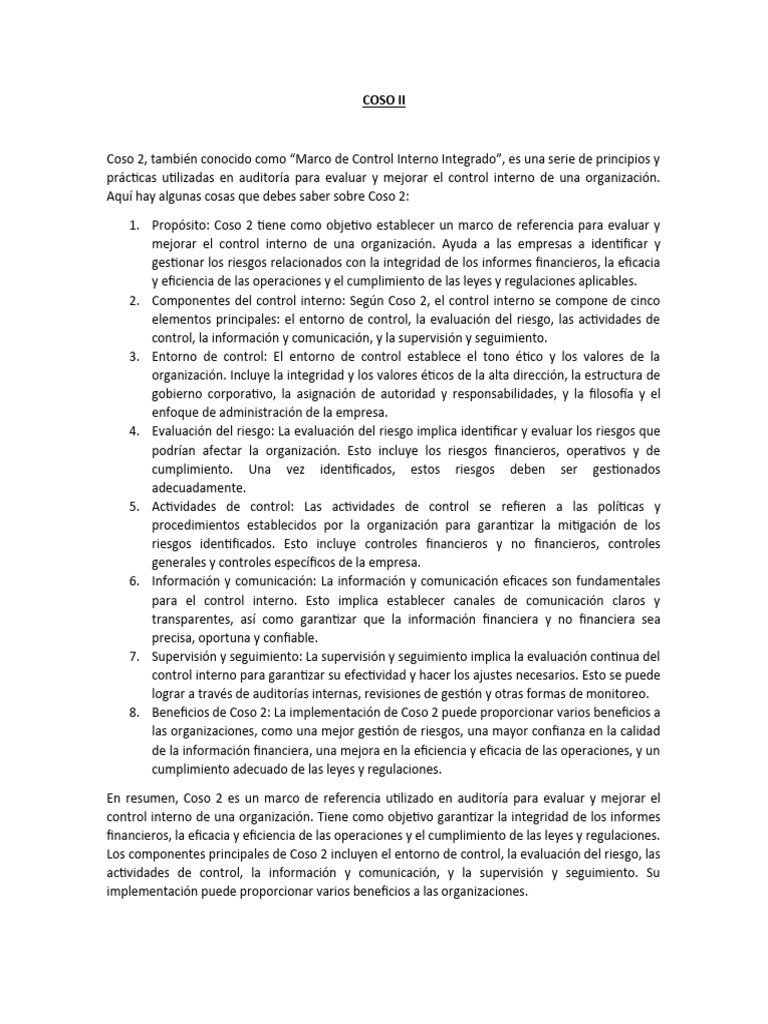 COSO II: Marco de Control Interno | PDF | Auditoría | Business