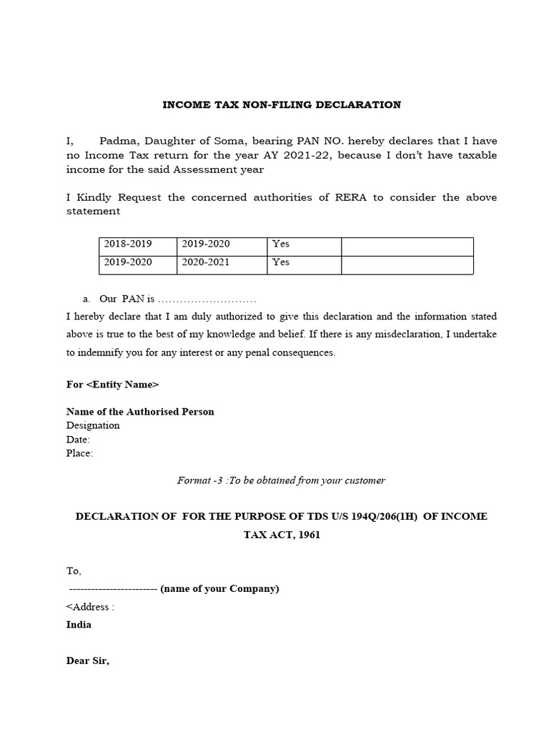 Declaration Formats | Download Free PDF | Taxes | Government Finances