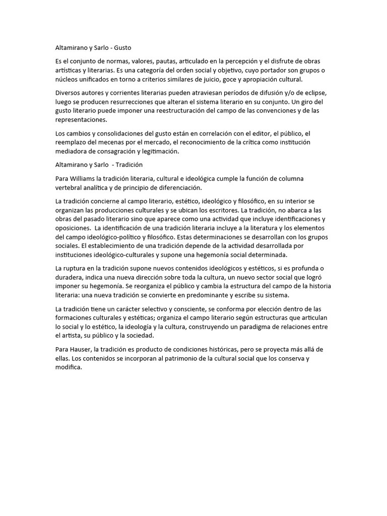 Altamirano y Sarlo - Gusto y Tradición | PDF | Ideologías | Tradiciones