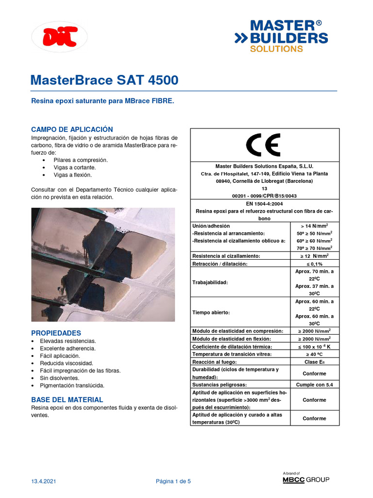 Masterbrace Sat 4500 | PDF | Hormigón | Ingeniería de Edificación