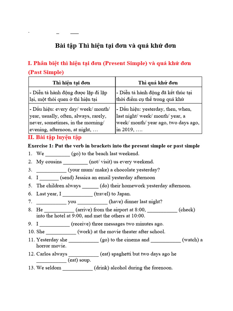 50-bai-tap-thi-hien-tai-don-va-qua-khu-don-co-dap-an-chi-tiet | PDF